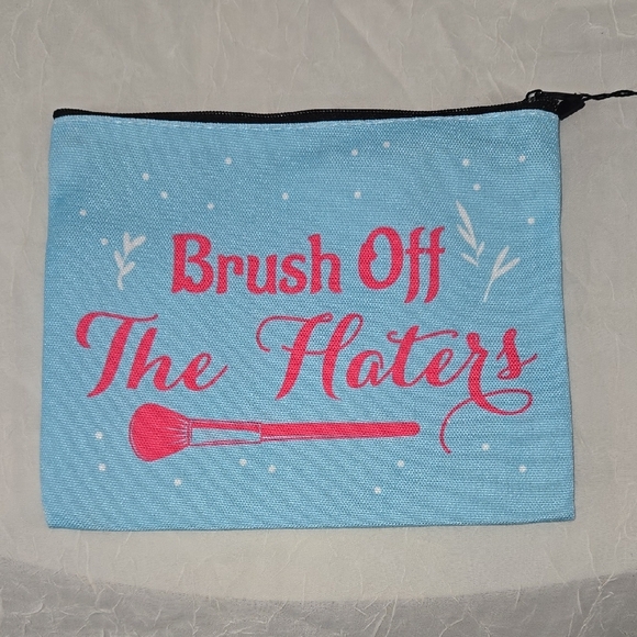 Moukeren | Bags | Light Blue Quilted Cosmetic Bag With Pink Script ...